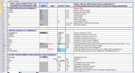 Transformer Design Spreadsheet Throughout Lnk623dg Ic Burst Issue