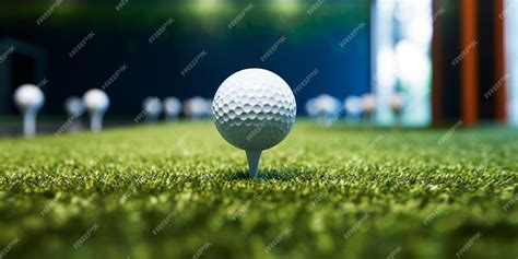 Premium Photo Golf Sphere On Tee Inside Simulator