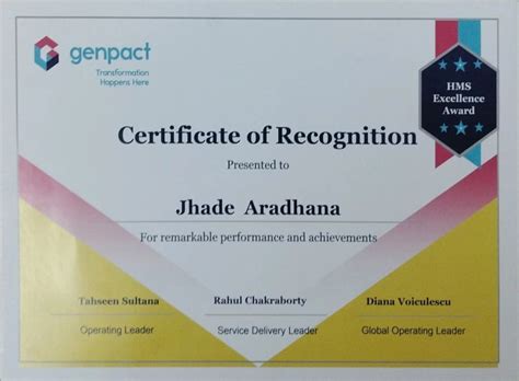 jhade aradhana on linkedin genpact recognition achievements