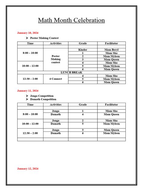 Schedule Of Activities Pdf Logic Puzzles
