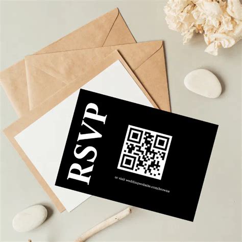 Minimalist Black And White Text Based Qr Code Rsvp Card Zazzle