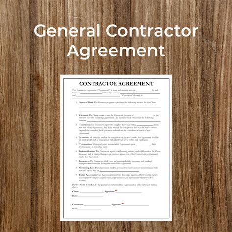 General Contractor Agreement Form Printable Fillable Pdf