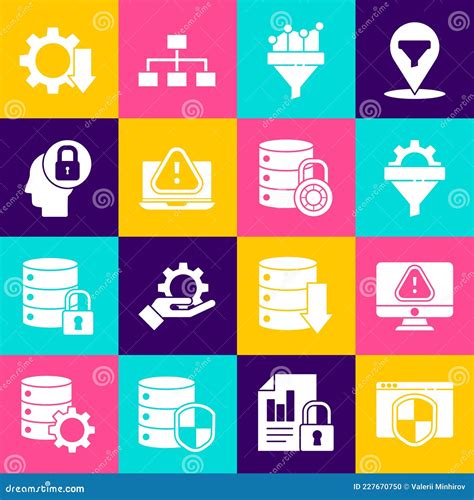 Set Browser With Shield Monitor Exclamation Mark Sales Funnel Gear Chart Laptop Human Head