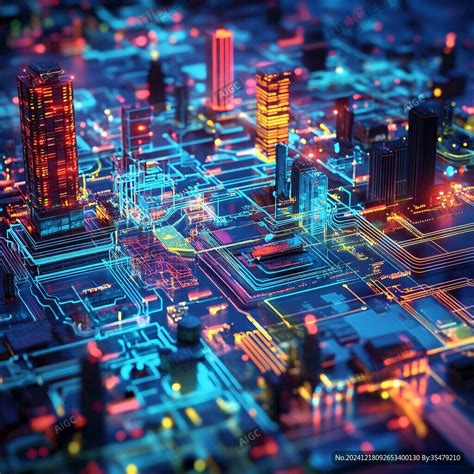 Ai创作图芯片科技集成电路 芯片城市 Ic产业 超大规模集成电路 It城市 集成电路设计 芯片设计与制造 芯片集成电路 信息时代芯片电路蚀刻 电路科技 抽象平台园区集成电路 集成电路制造