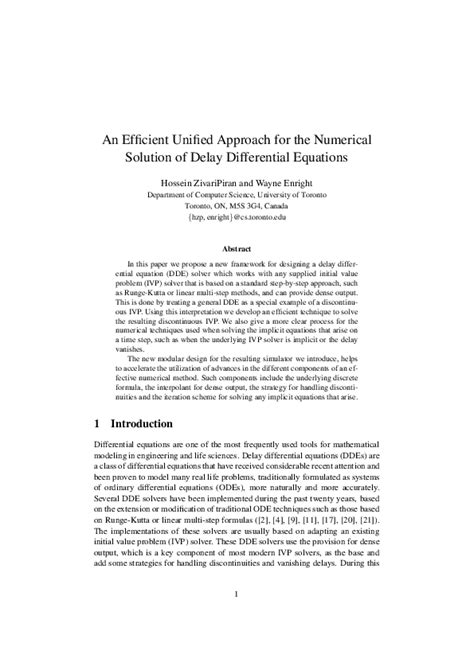 Pdf An Efficient Unified Approach For The Numerical Solution Of Delay Differential Equations