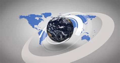 Rotating Earth With Digital World Map And Circular Elements Animation