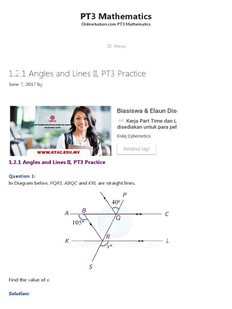 1 2 1 Angles And Lines Ii Pt3 Practice Pt3 Mathematics Pdf Elementary Mathematics