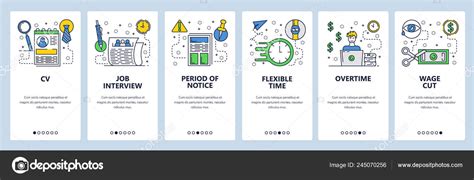 web site onboarding screens job interview and cv working hours and