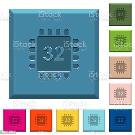 arsitektur microprocessor 32 bit diukir ikon pada tombol persegi