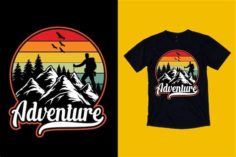 빈티지 모험 T 셔츠 디자인 벡터 프리미엄 벡터