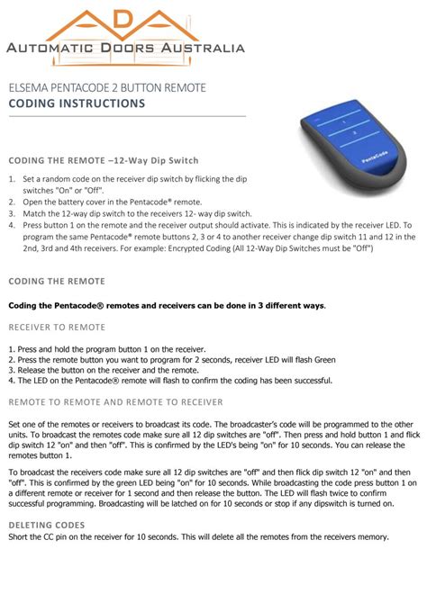 Elsema Pck43302 Pentacode Blue Two Button Remote Control