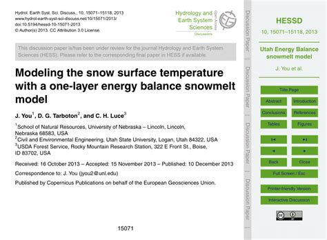 Pdf Modeling The Snow Surface Temperature With A One Layer Energy Balance Snowmelt Model