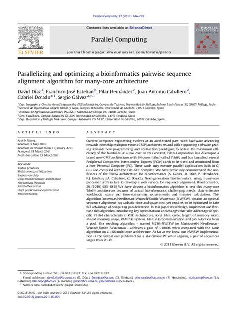 pdf parallelizing and optimizing a bioinformatics pairwise sequence