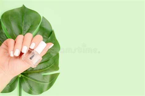Female Hand With White Nail Design Glitter White Nail Polish Manicure