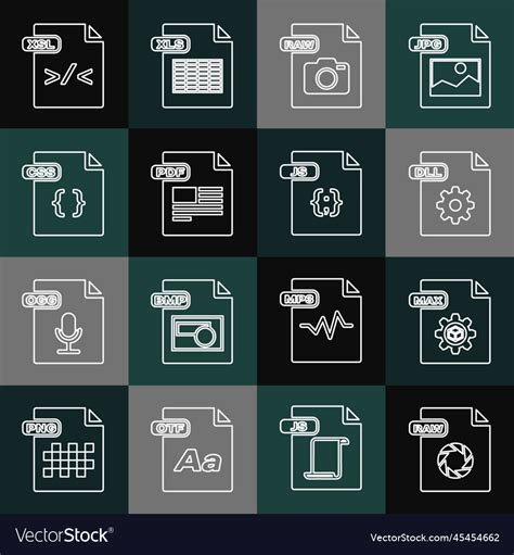 Set Line Raw File Document Max Dll Pdf Css Vector Image