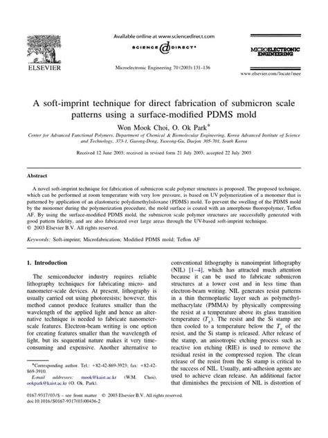 A Soft Imprint Technique For Direct Fabrication Of Submicron Scale