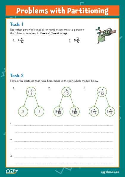 partitioning mixed numbers problems stretch year 4 cgp plus