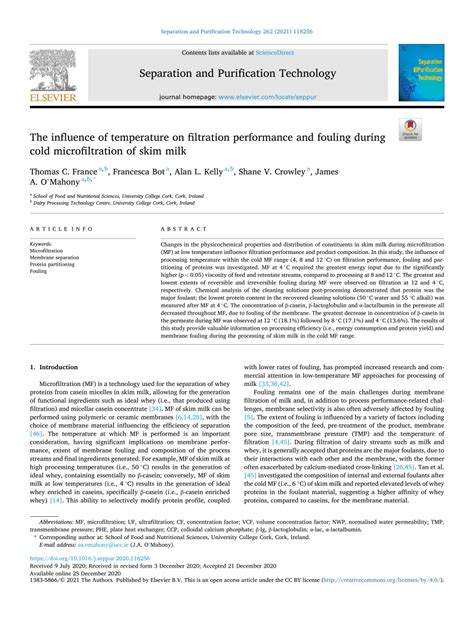 Pdf The Influence Of Temperature On Filtration Performance And Fouling During Cold