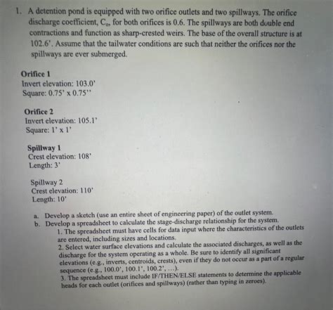 Solved 1 A Detention Pond Is Equipped With Two Orifice
