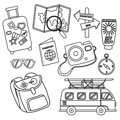 Set Outline Of Travel Elements Hand Drawn 55007627 Vector Art At Vecteezy