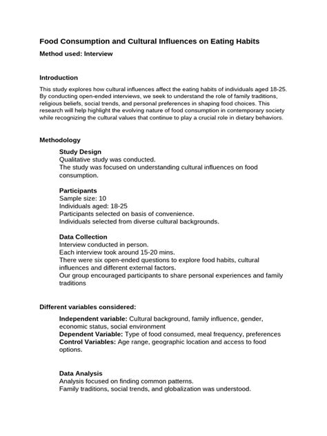 Food Consumption And Cultural Influences On Eating Habits Revised