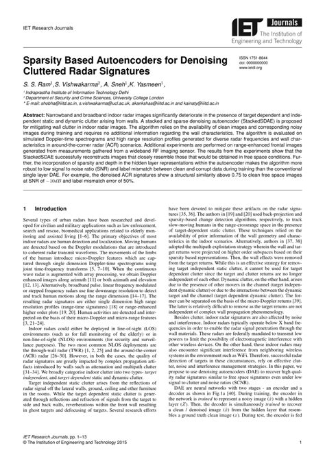 Pdf Sparsity Based Autoencoders For Denoising Cluttered Radar Signatures