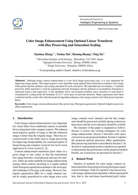 pdf color image enhancement using optimal linear transform with hue