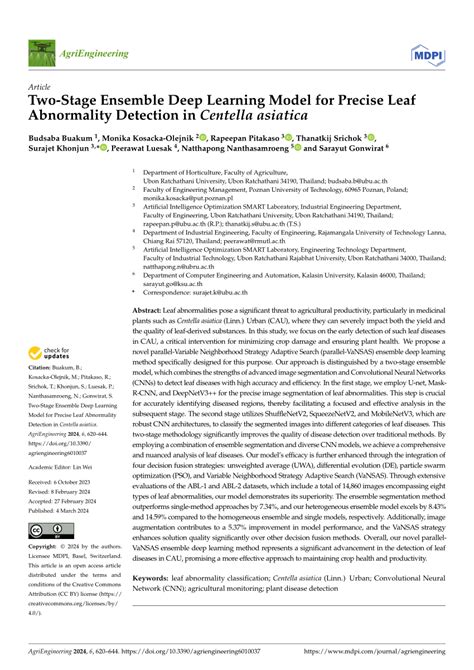 Pdf Two Stage Ensemble Deep Learning Model For Precise Leaf Abnormality Detection In Centella