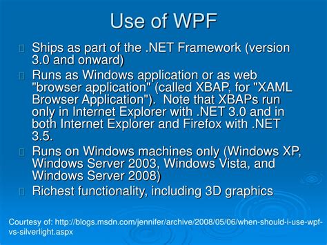 ppt choosing between wpf and silverlight for web development