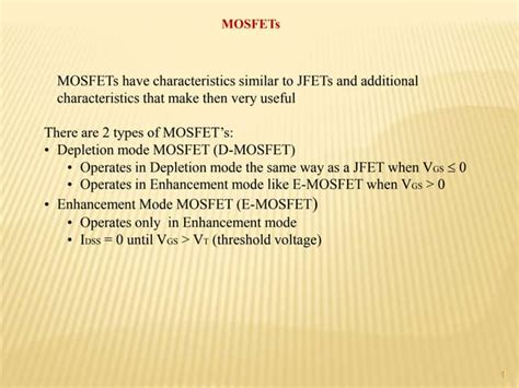 Mosfet Operations And Its Types Enhancement And Depletion Types Pptx