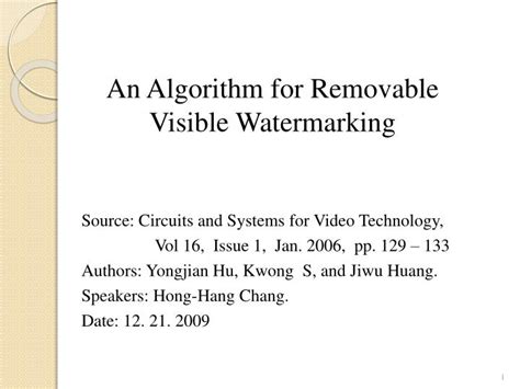 Ppt An Algorithm For Removable Visible Watermarking Powerpoint Presentation Id 5129931