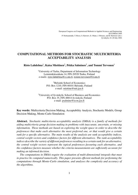 pdf computational methods for stochastic multicriteria acceptability