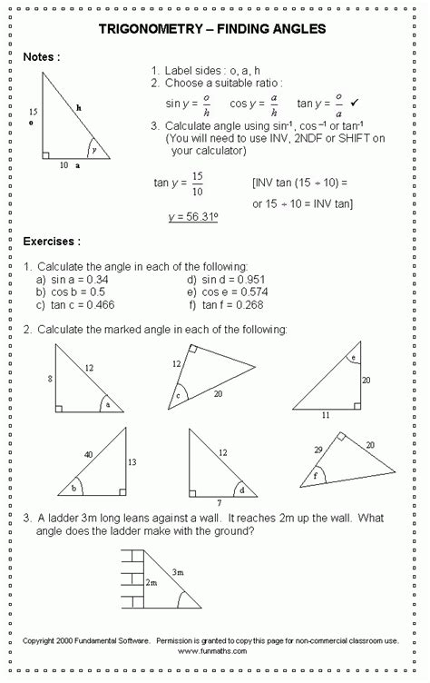 Finding Angle Trig Using Calculator Worksheet