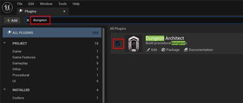 Enable Plugin Dungeon Architect For Unreal Engine