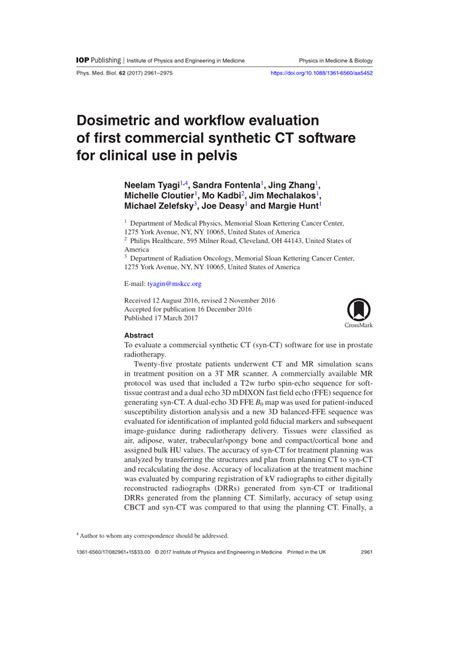 Dosimetric And Workflow Evaluation Of First Commercial Synthetic Ct