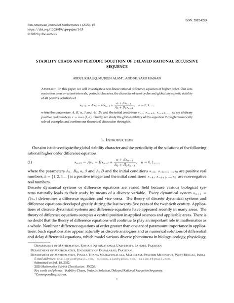 PDF Stability Chaos And Periodic Solution Of Delayed Rational Recursive Sequence
