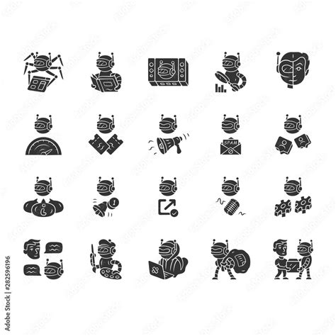bot types glyph icons set crawler hacker spambot impersonator
