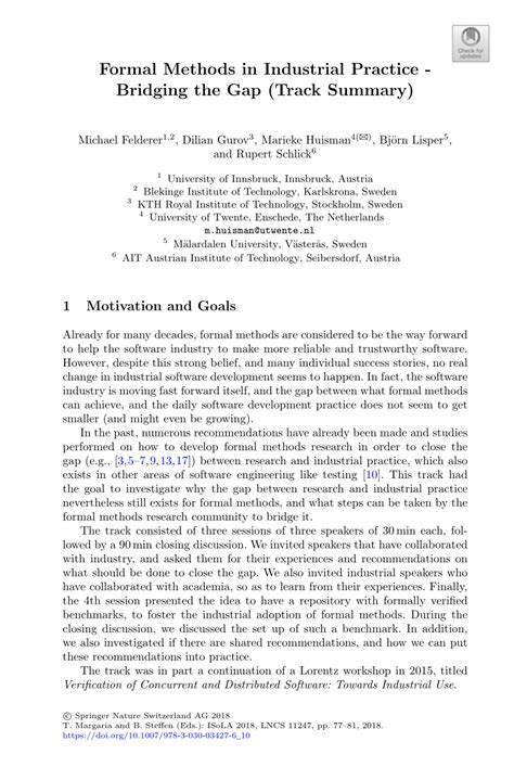 Pdf Formal Methods In Industrial Practice Bridging The Gap Track Summary 8th