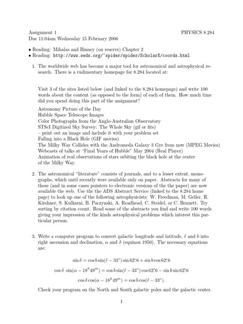 Mit Modern Astrophysics Problem Sets Pdf Astronomy