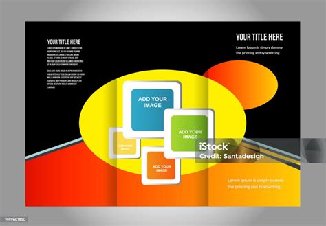 줄무늬와 원이 있는 삼중 브로셔의 템플릿 디자인 사진을 위한 장소가 있는 편집 가능하고 가벼운 벡터입니다 비례적으로 A4 3단