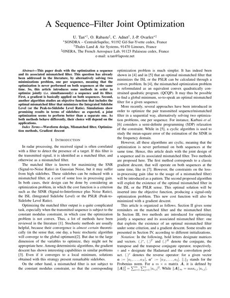 pdf a sequence filter joint optimization