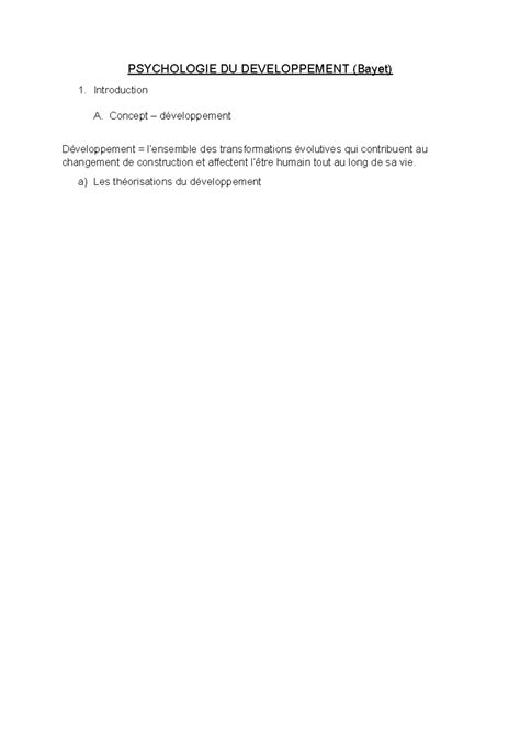 Synthèse Psycho Du Dev Psychologie Du Développement Psychologie Du