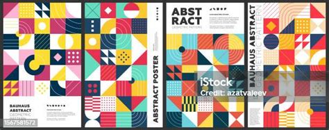 추상적인 기하학적 바우하우스 작품 세트 단순한 잔혹 행위는 조합 포스터를 형성합니다 패턴 배경입니다 복고풍 브루탈리스트 스타일의 현대적인 트렌디한 그래픽 플래카드 빈티지