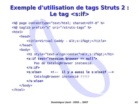 le framework struts 2 exemple d utilisation de tags struts 2 le tag