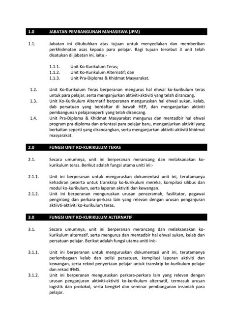 Jabatan Pembangunan Mahasiswa Jpm Docx