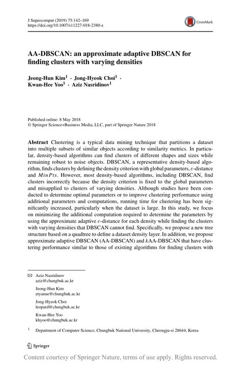 Aa Dbscan An Approximate Adaptive Dbscan For Finding Clusters With Varying Densities Request Pdf
