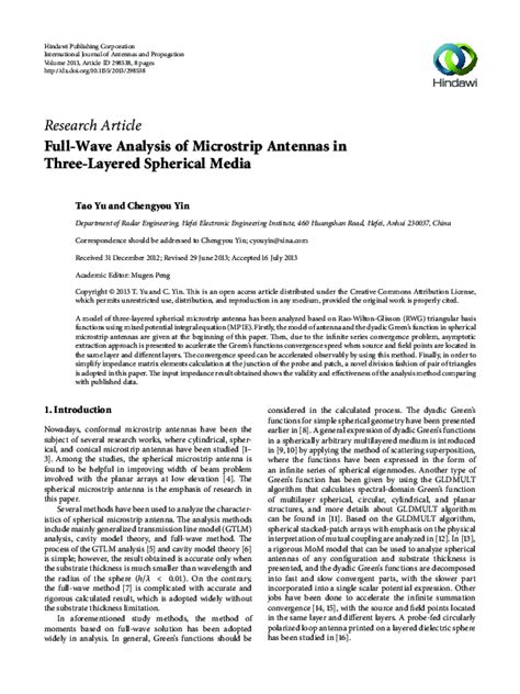Pdf Full Wave Analysis Of Microstrip Antennas In Three Layered