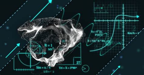 Mathematical Formulas And Graphs Over 3d Skull Model Scientific Analysis Concept Stock