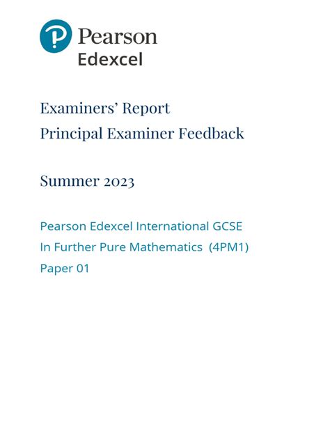igcse further pure mathematics edexcel examiner report paper1 june2023 pdf polynomial