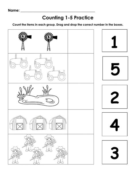 Numbers 1 5 Review Things On The Farm Worksheet